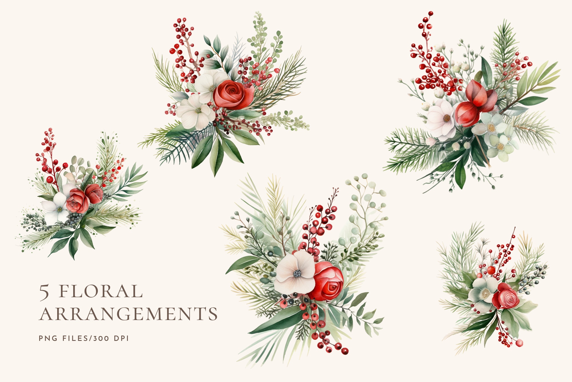 Winter Watercolor Clipart, Christmas Watercolor Flowers, Premade ...