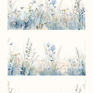 Blue Watercolor Wildflower Clipart: Floral Borders (PNG Digital ...