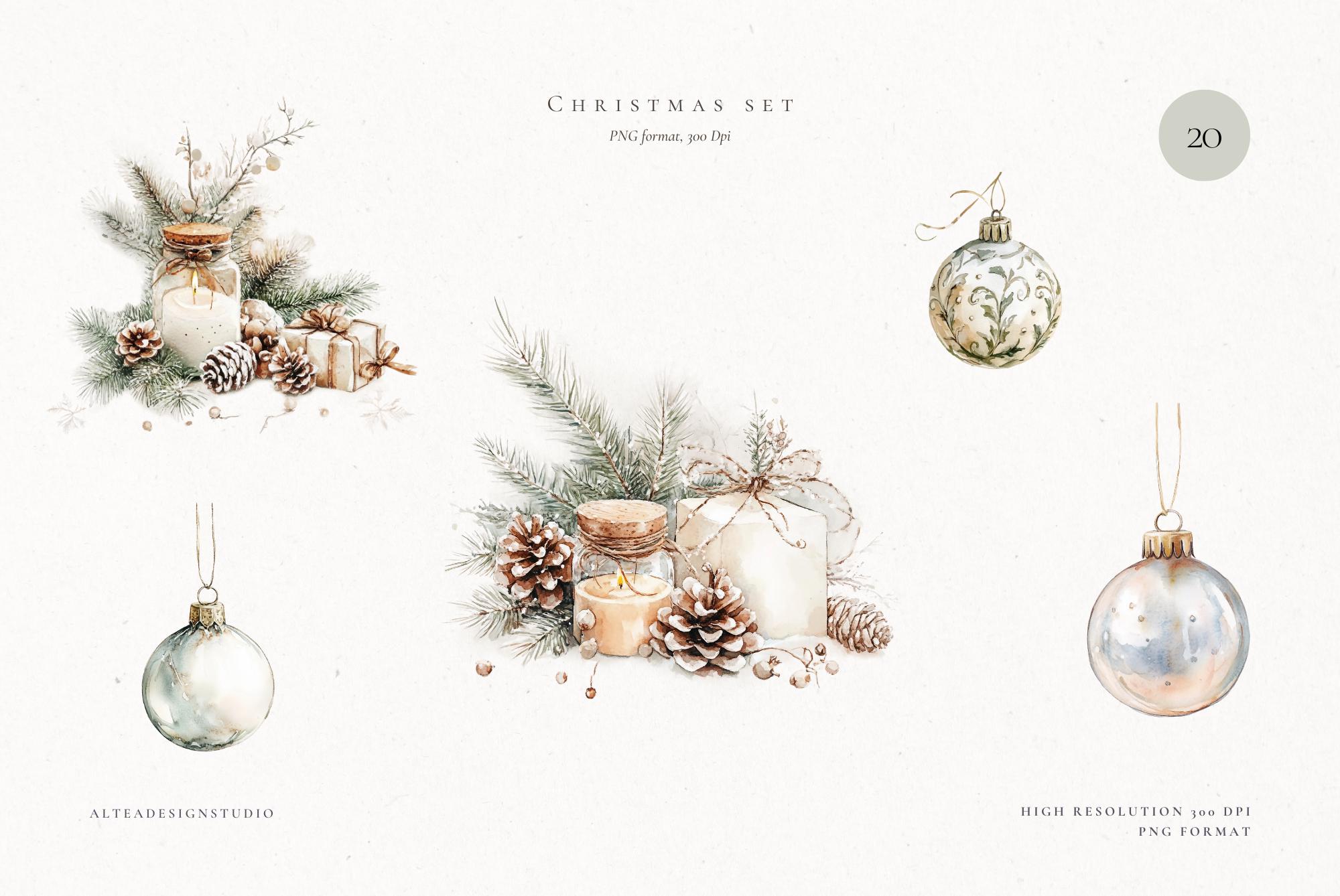 Watercolor Christmas Clipart: Winter Holiday Illustrations (digital ...