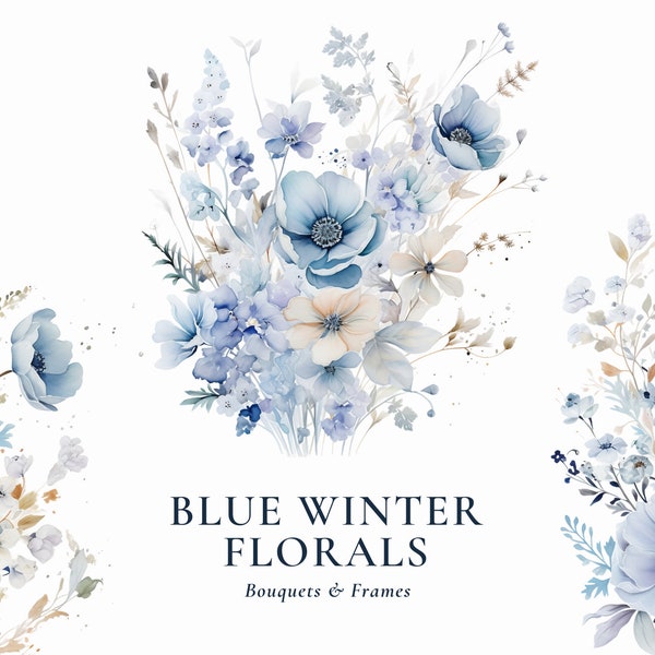 Blue Winter Flowers Clipart - Etsy