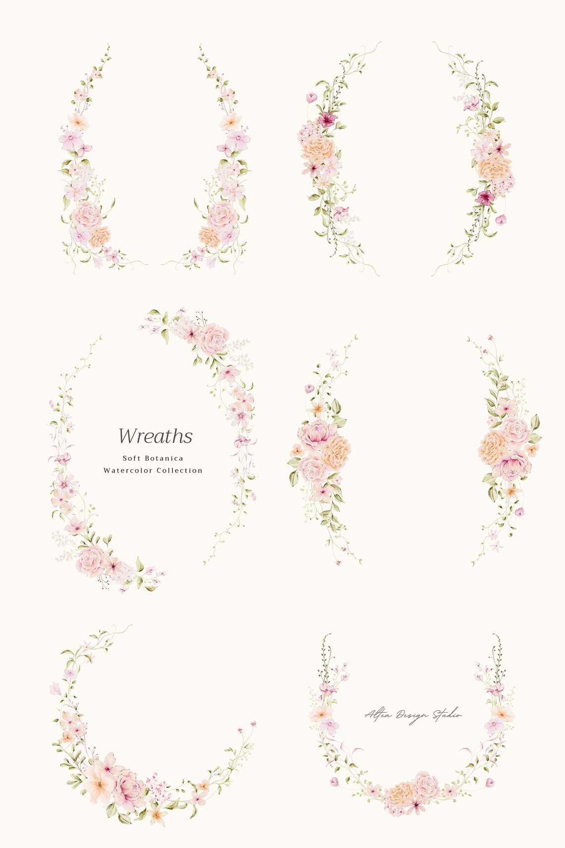 Watercolor Floral Wreaths Clipart: Pink Flowers, Wedding Invitation ...