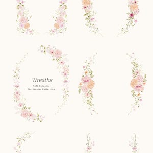 Watercolor Floral Wreaths Clipart: Pink Flowers, Wedding Invitation ...