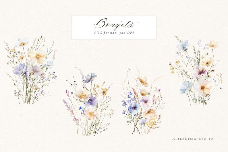 Watercolor Floral Clipart, Pastel Watercolor Flowers, Wedding Clipart ...