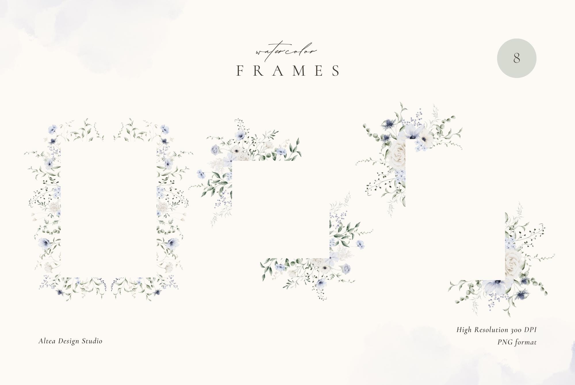 Blue Watercolor Flowers Clipart, Watercolor Frames Clipart, Page Border ...