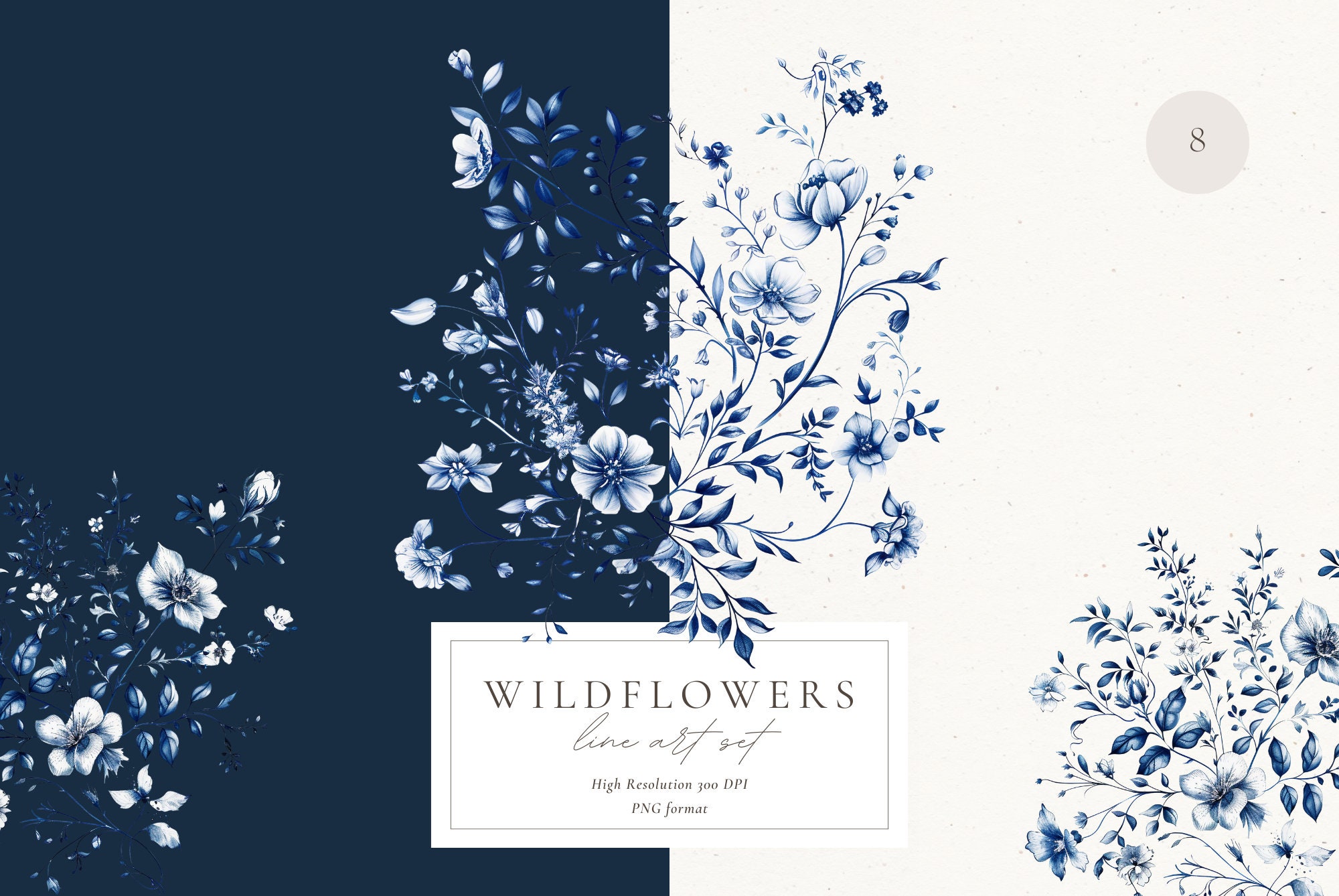 Blue Wedding Botanical Art, Fine Art Wedding Clipart, Vintage Floral ...