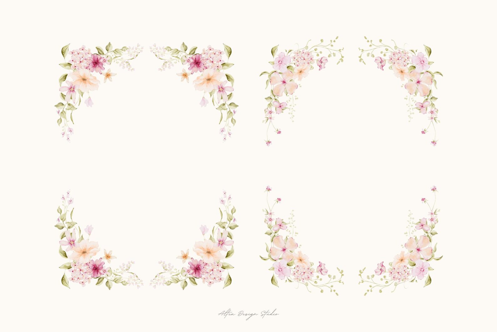 Watercolor Floral Wreath Clipart, Pink Flower Frames (digital Download ...