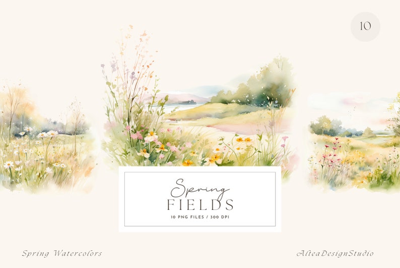 Watercolor Spring Clipart, Spring Landscape Clipart, Spring Meadow ...