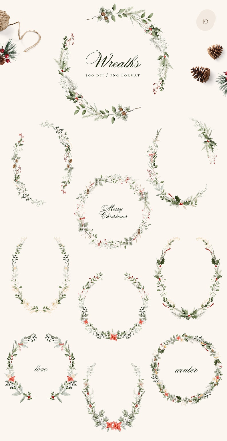Watercolor Winter Clipart, Christmas Wreaths, Greenery for Christmas ...