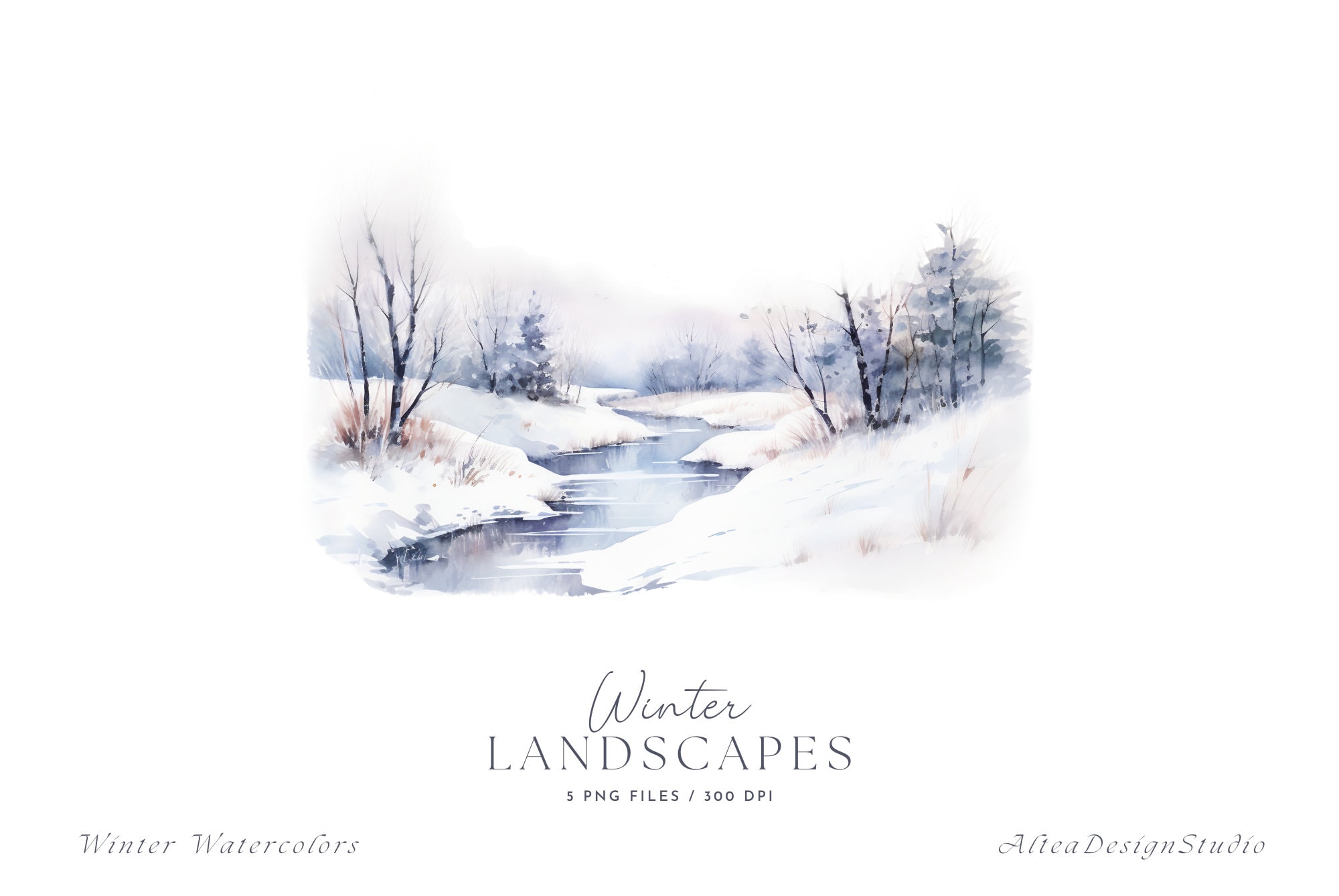 Watercolor Winter Clipart, Snowy Landscape Clipart, Watercolor Winter ...