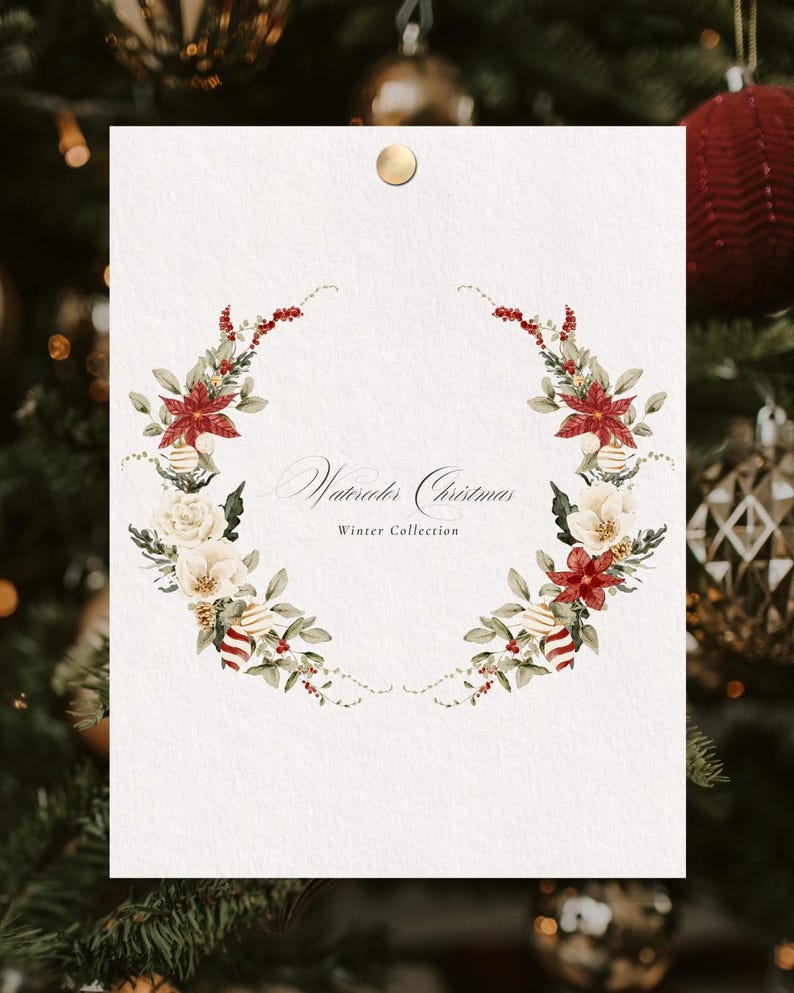 10 Watercolor Christmas Wreaths Clipart: Festive Holiday Clipart Set - Etsy