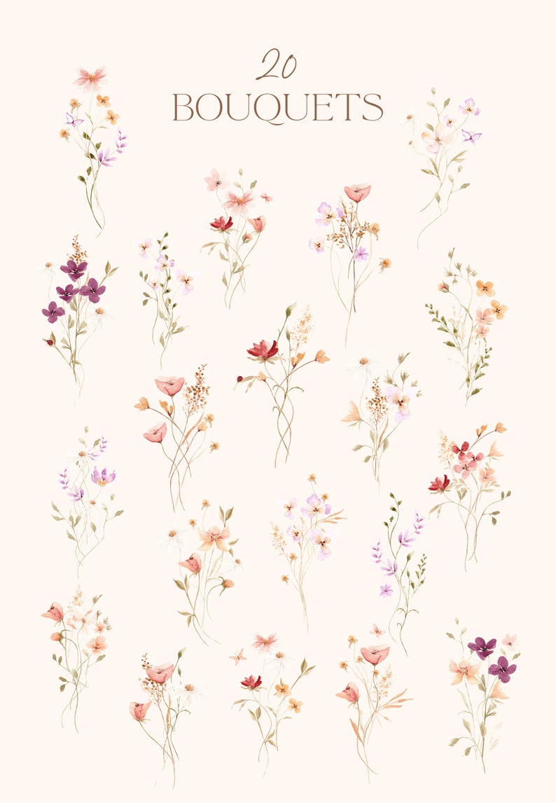 Watercolor Wildflowers Clipart, Spring Flowers Clipart, Watercolor ...