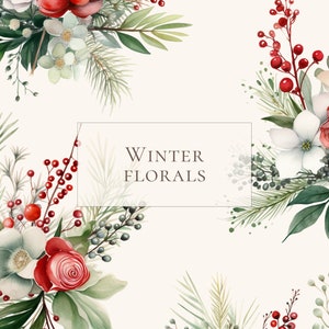 Winter Watercolor Clipart, Christmas Watercolor Flowers, Premade ...