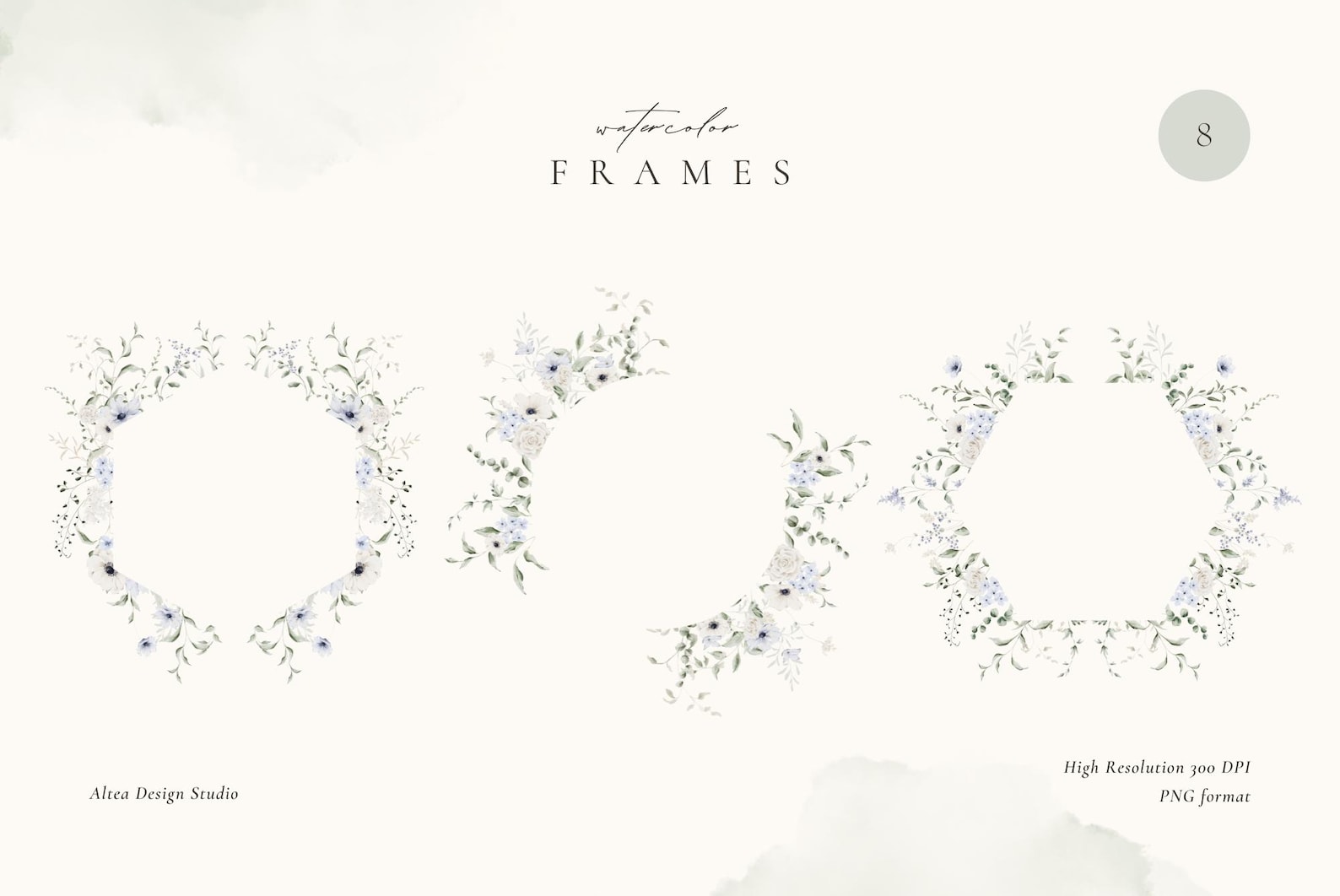 Blue Watercolor Floral Frames Clipart: Wedding Page Border (digital ...