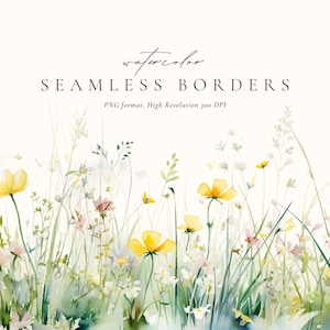 Watercolor Wildflower Clipart: Spring Floral Borders (PNG Digital ...