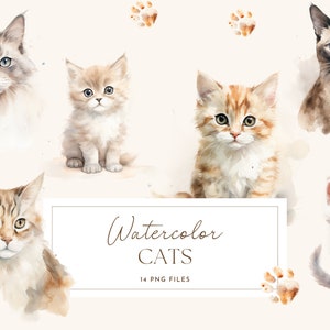 Watercolor Cats Clipart, Kittens Clipart, Cat PNG, Animal Watercolor ...