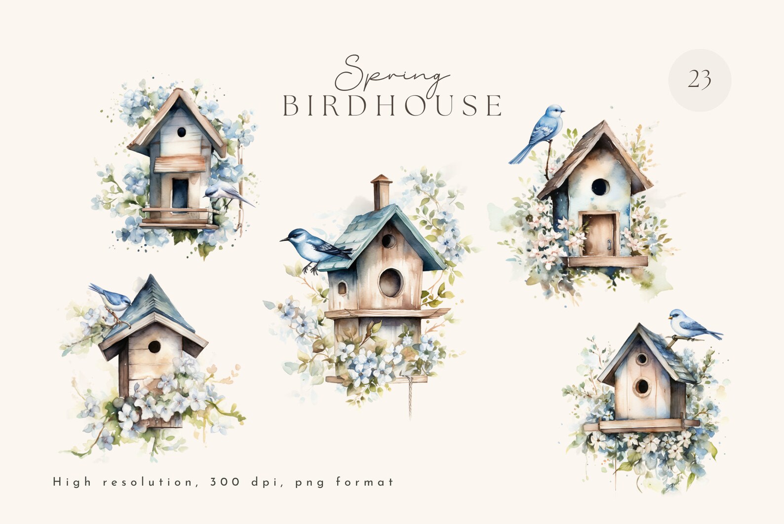 Birdhouse Clipart, Spring Watercolor Clipart, Watercolor Birds Clipart ...
