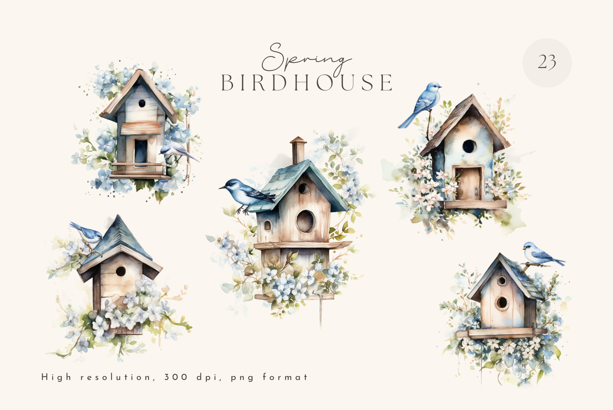 Birdhouse Clipart, Spring Watercolor Clipart, Watercolor Birds Clipart ...