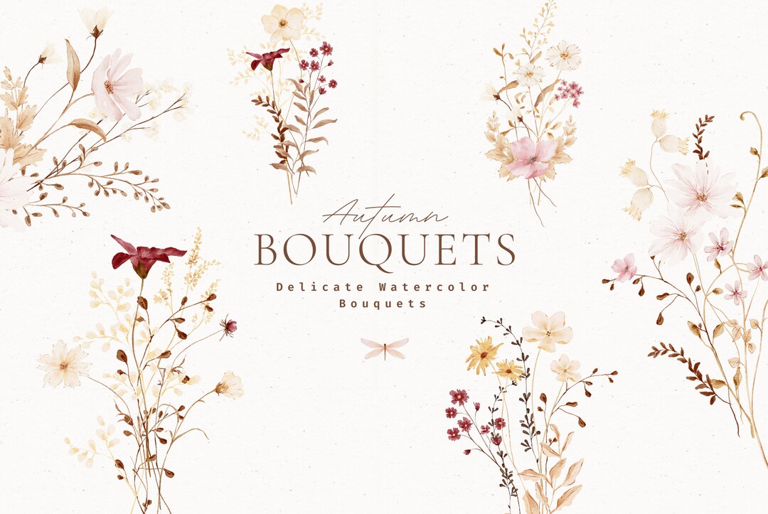 Autumn Watercolor Wildflowers Clipart, Fall Wildflowers Clipart, Autumn ...