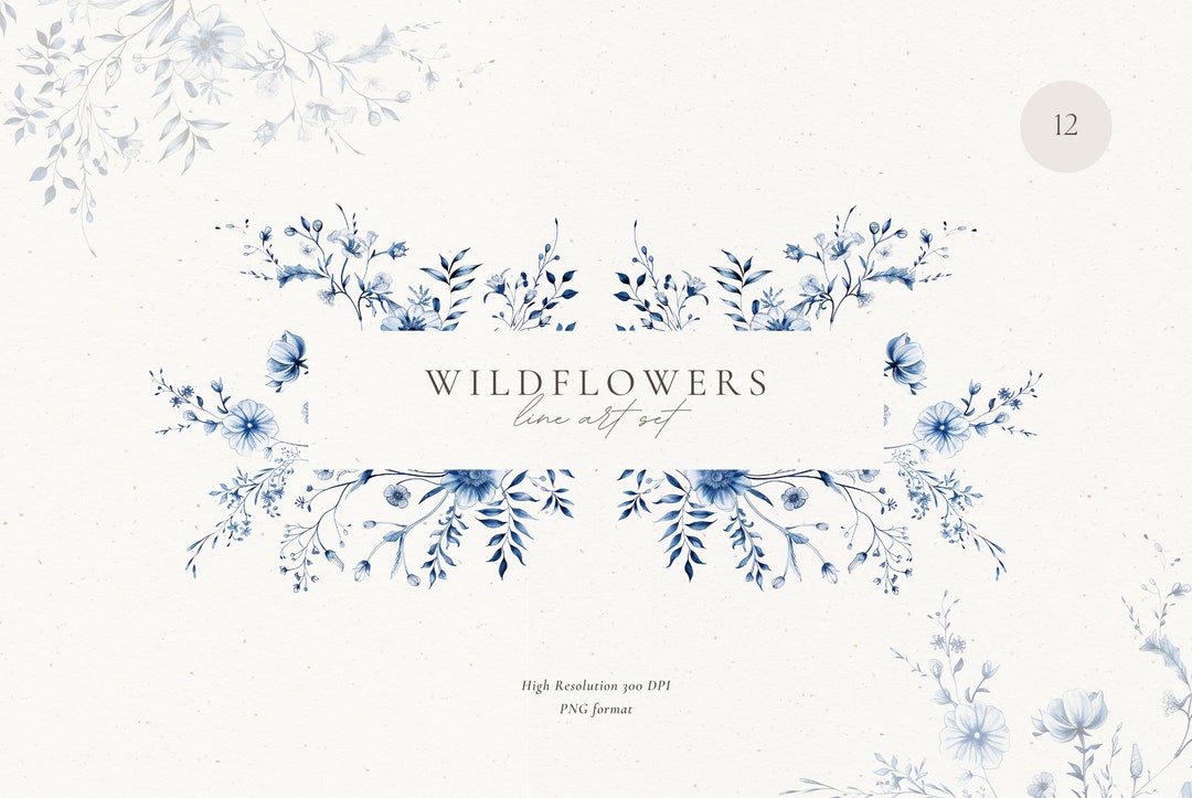 Blue Wedding Botanical Art, Fine Art Wedding Clipart, Vintage Floral ...