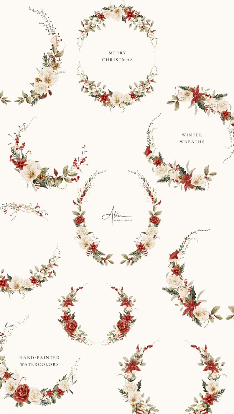 10 Watercolor Christmas Wreaths Clipart: Festive Holiday Clipart Set - Etsy