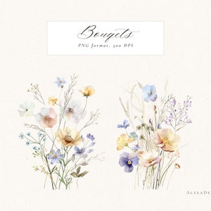 Watercolor Floral Clipart, Pastel Watercolor Flowers, Wedding Clipart ...