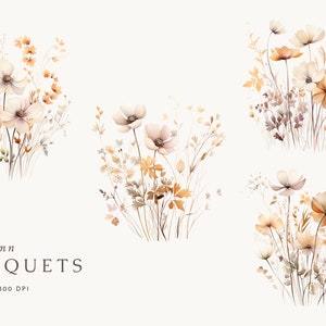 Fall Wildflowers Watercolor Clipart: Autumn Bouquets & Borders (digital ...