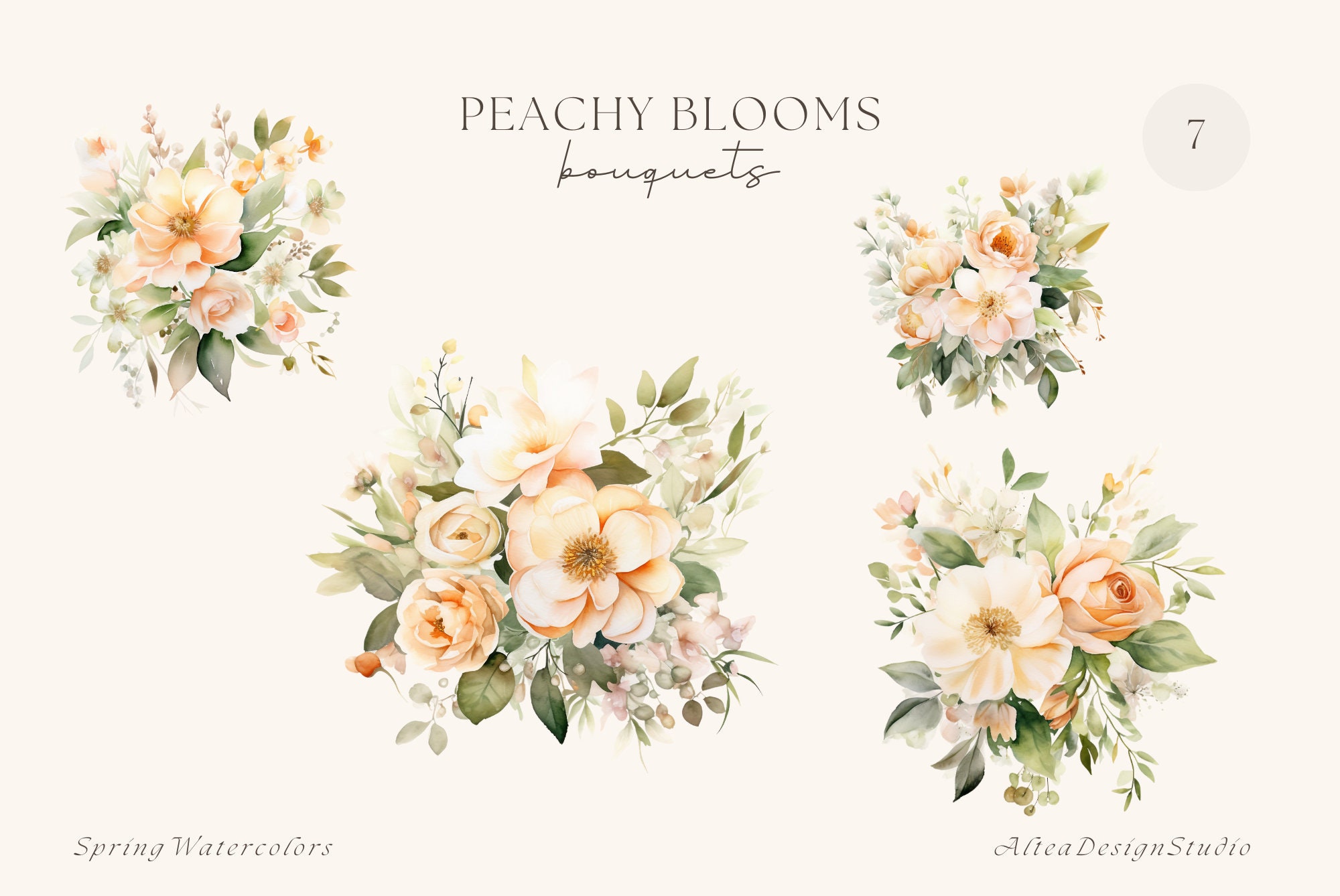 Watercolor Spring Flowers, Floral Clipart PNG, Peachy Watercolor ...