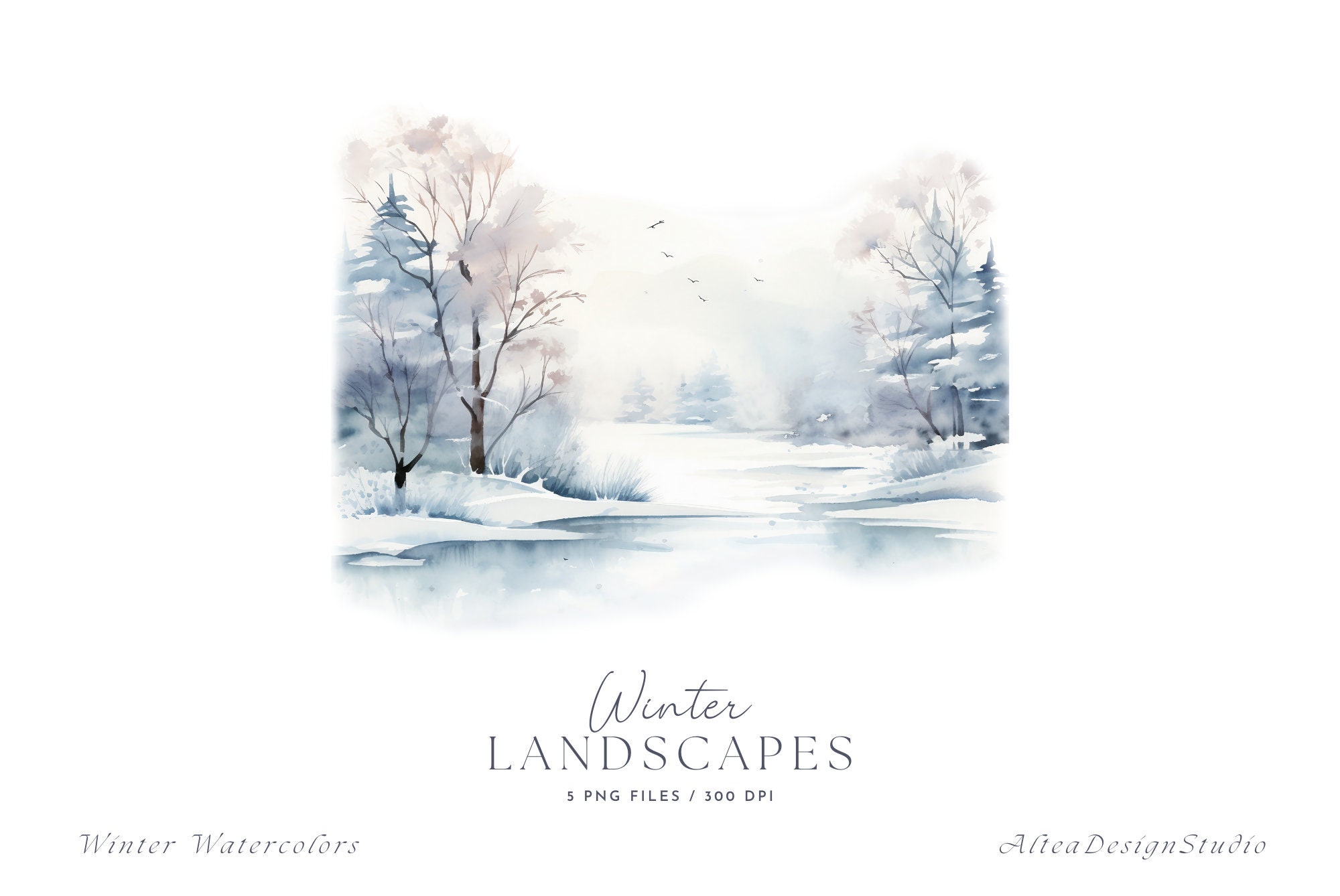 Watercolor Winter Clipart, Snowy Landscape Clipart, Watercolor Winter ...