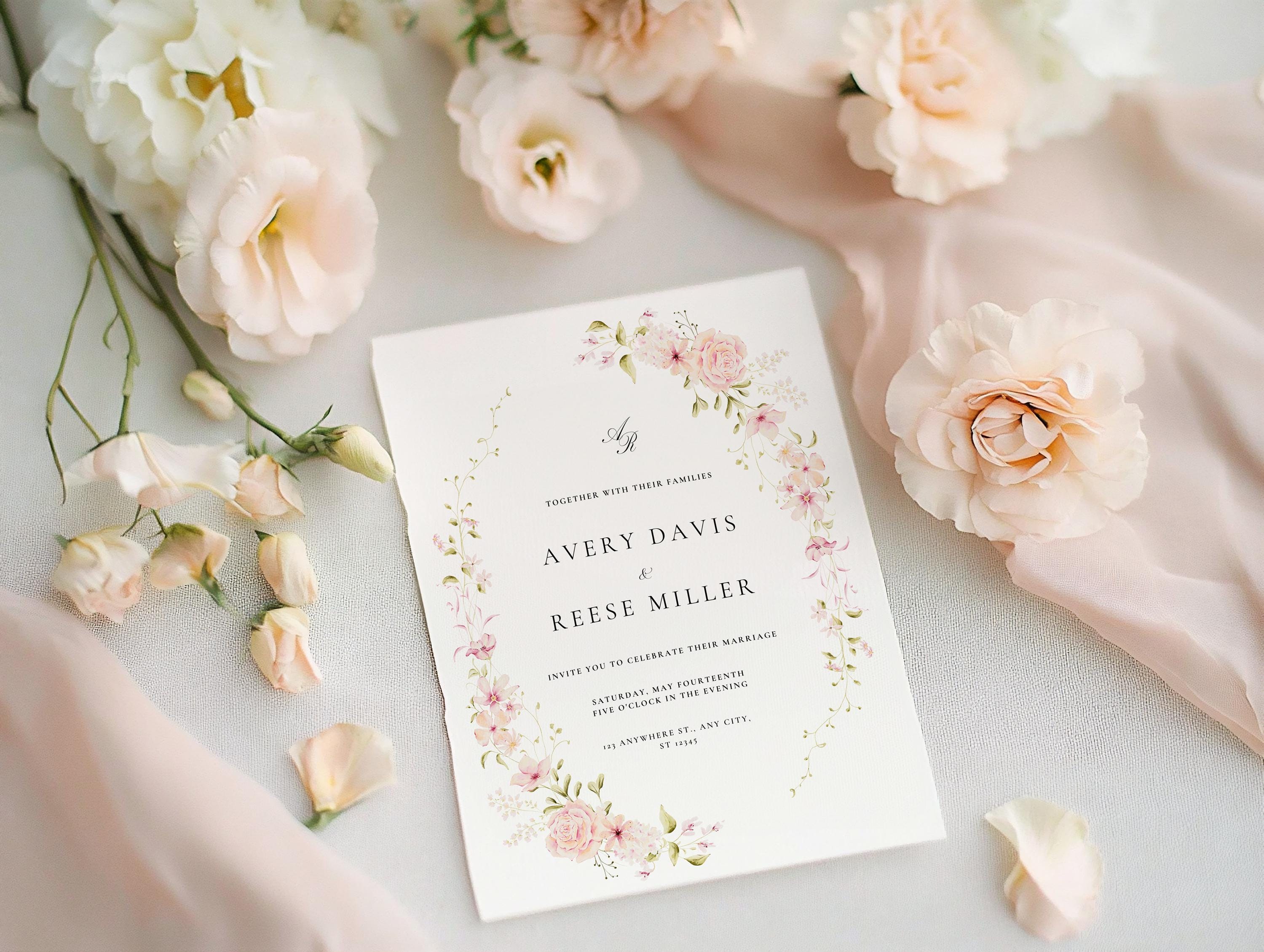 Watercolor Floral Clipart: Blush Pink Flowers, Wedding Invitation ...