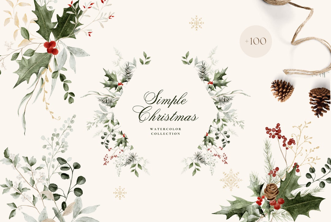 Watercolor Christmas Clipart: Winter Greenery Wreaths (digital Download ...