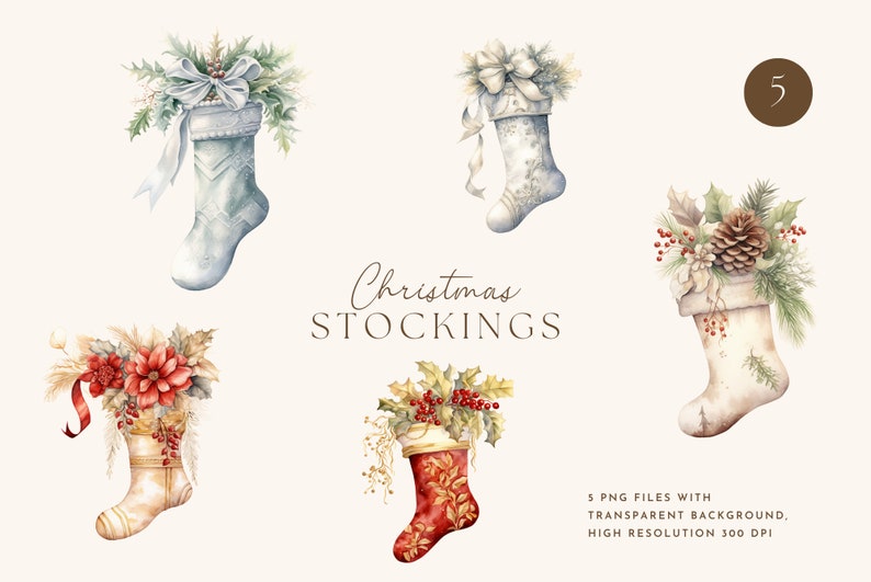 Christmas Stockings Clipart, Watercolor Christmas Clipart, Stockings ...