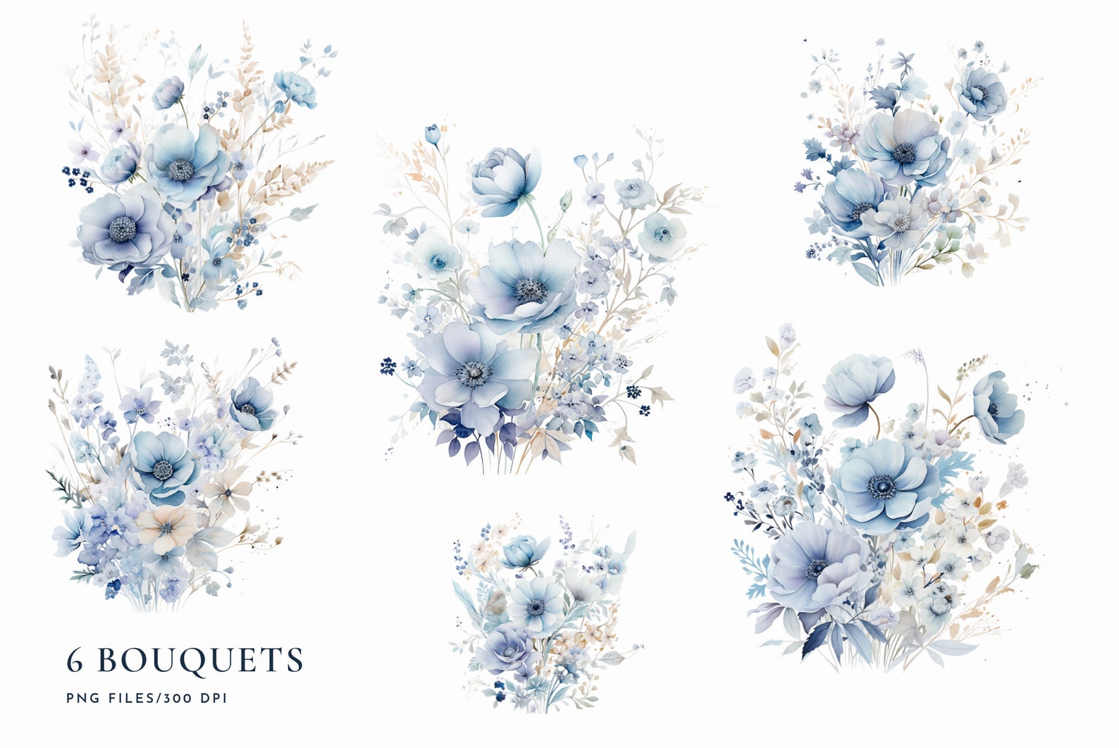 Blue Watercolor Flowers, Watercolor Floral Clipart, Wedding Clipart ...