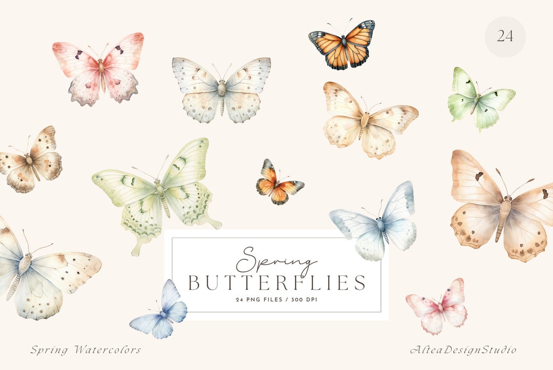 Watercolor Butterfly Clipart: Spring PNG Illustrations (digital ...