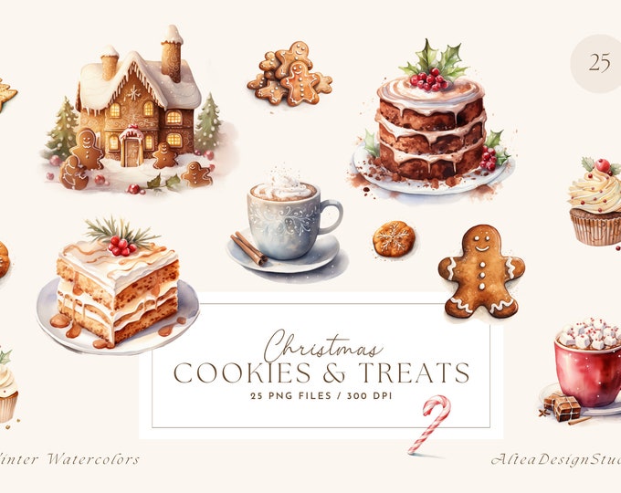 Watercolor Christmas Clipart Watercolor Christmas Treats Christmas Food ...
