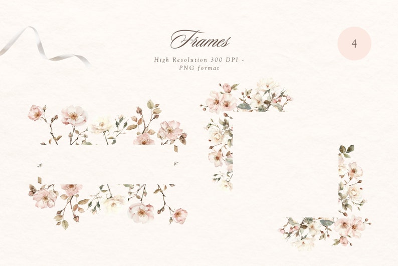 Watercolor Rose Clipart: Floral Elements & Frames (digital Download) - Etsy