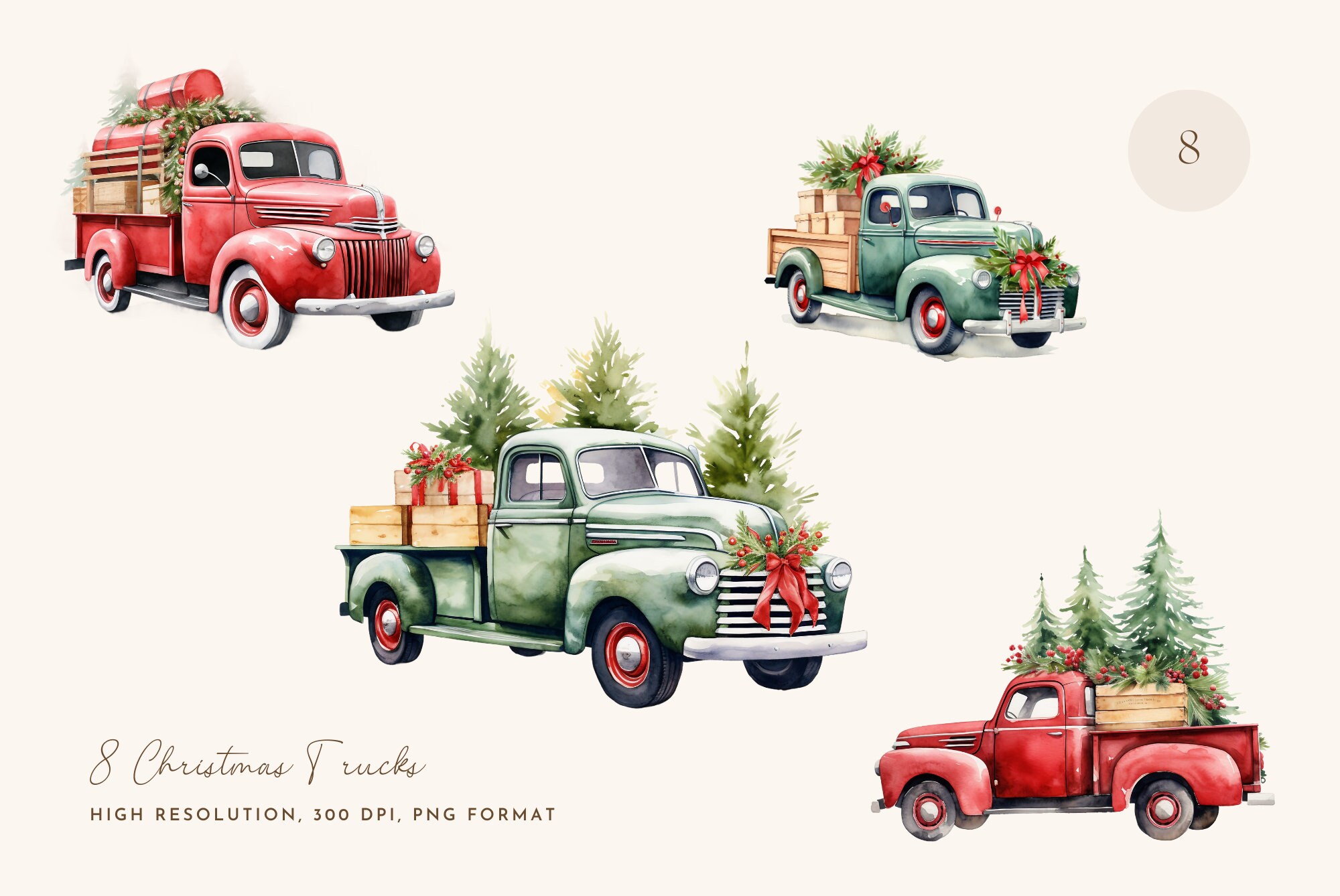 Red Christmas Truck Clipart Retro Holiday Red Truck - Etsy Canada