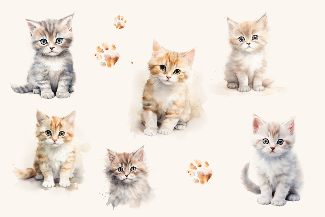 Watercolor Cats Clipart, Kittens Clipart, Cat PNG, Animal Watercolor ...