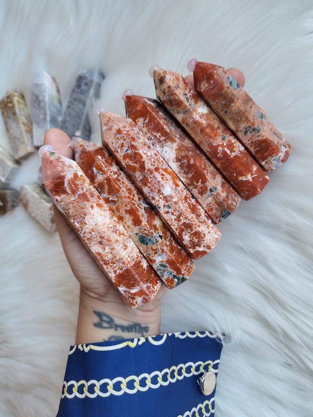 Orange Calcite Blue Apatite Towers - Etsy