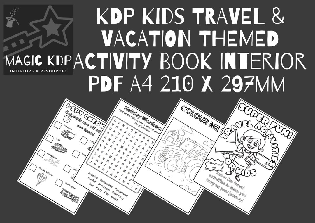 KDP Kids Travel & Vacation Themed Activity Book Interior PDF A4 210 X ...