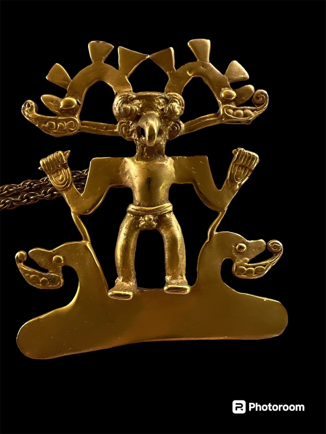 Aztec Birdman Pendant and Chain Alva Studios, 4 Inch Large With Gold ...