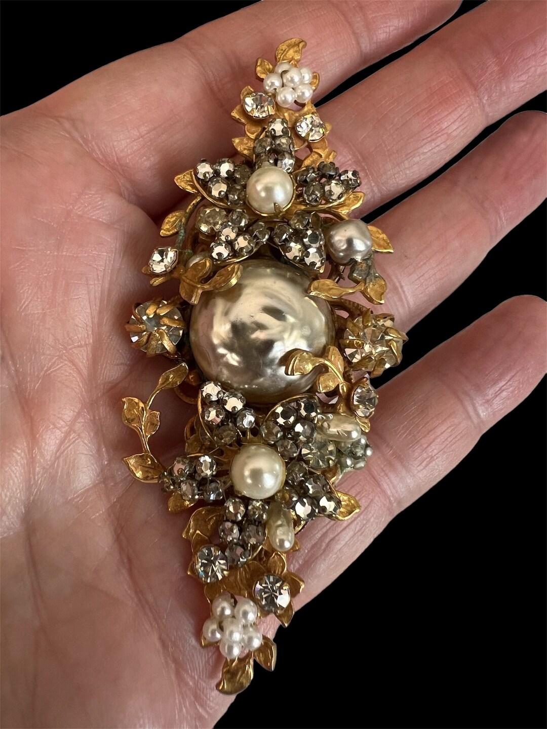 Original by Robert Brooch, Gold Tone, Filigree, Signed, Pearl and ...