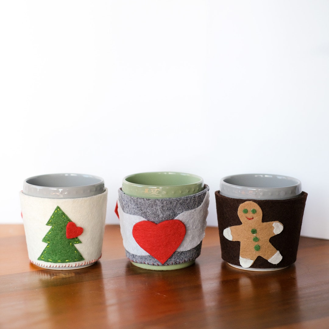 Handmade Felt Christmas Mug Cozy, Gingerbread Man, Tree & Heart - Etsy