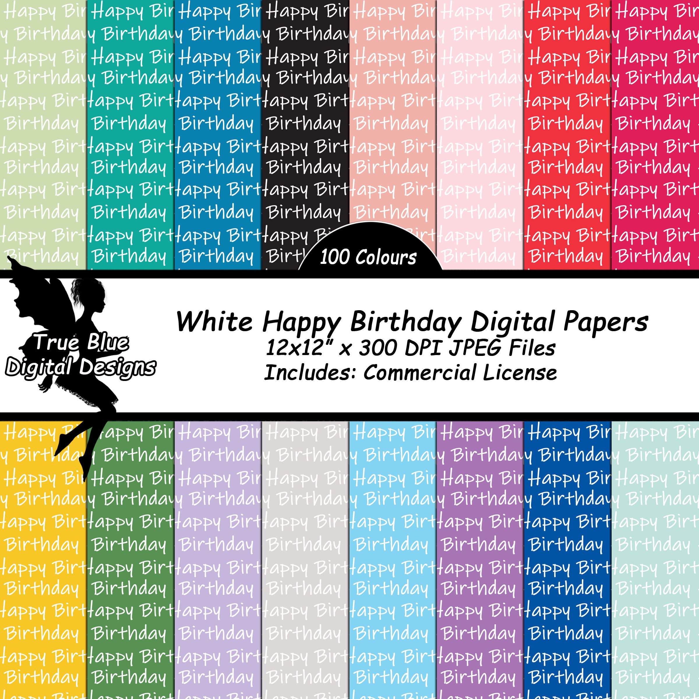 Happy Birthday Text, Happy Birthday Digital Paper, Digital Paper ...