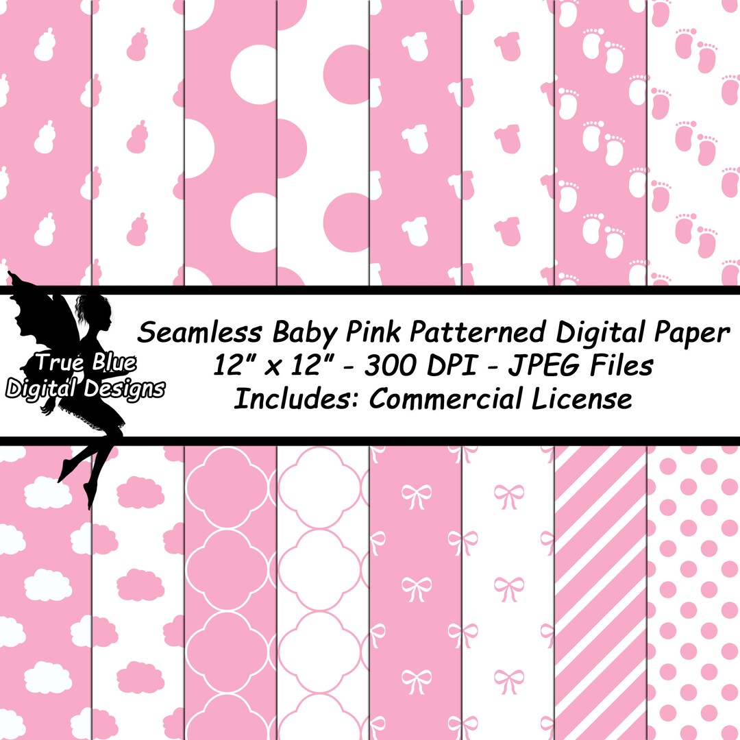 Baby Pink Digital Paper, Baby Girl Paper, Nursery Paper, Pink Patterned ...