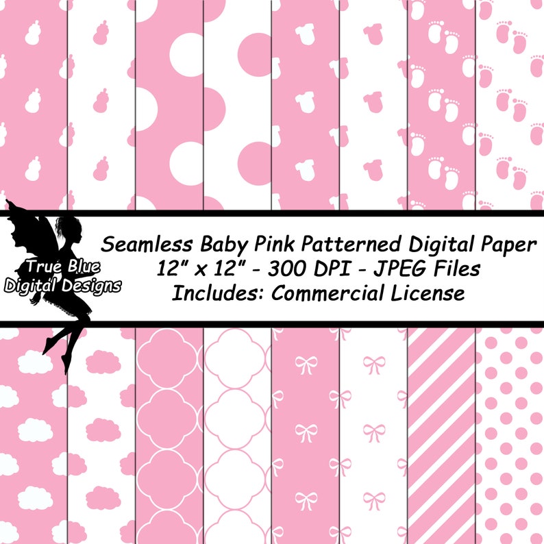 Baby Pink Digital Paper, Baby Girl Paper, Nursery Paper, Pink Patterned ...