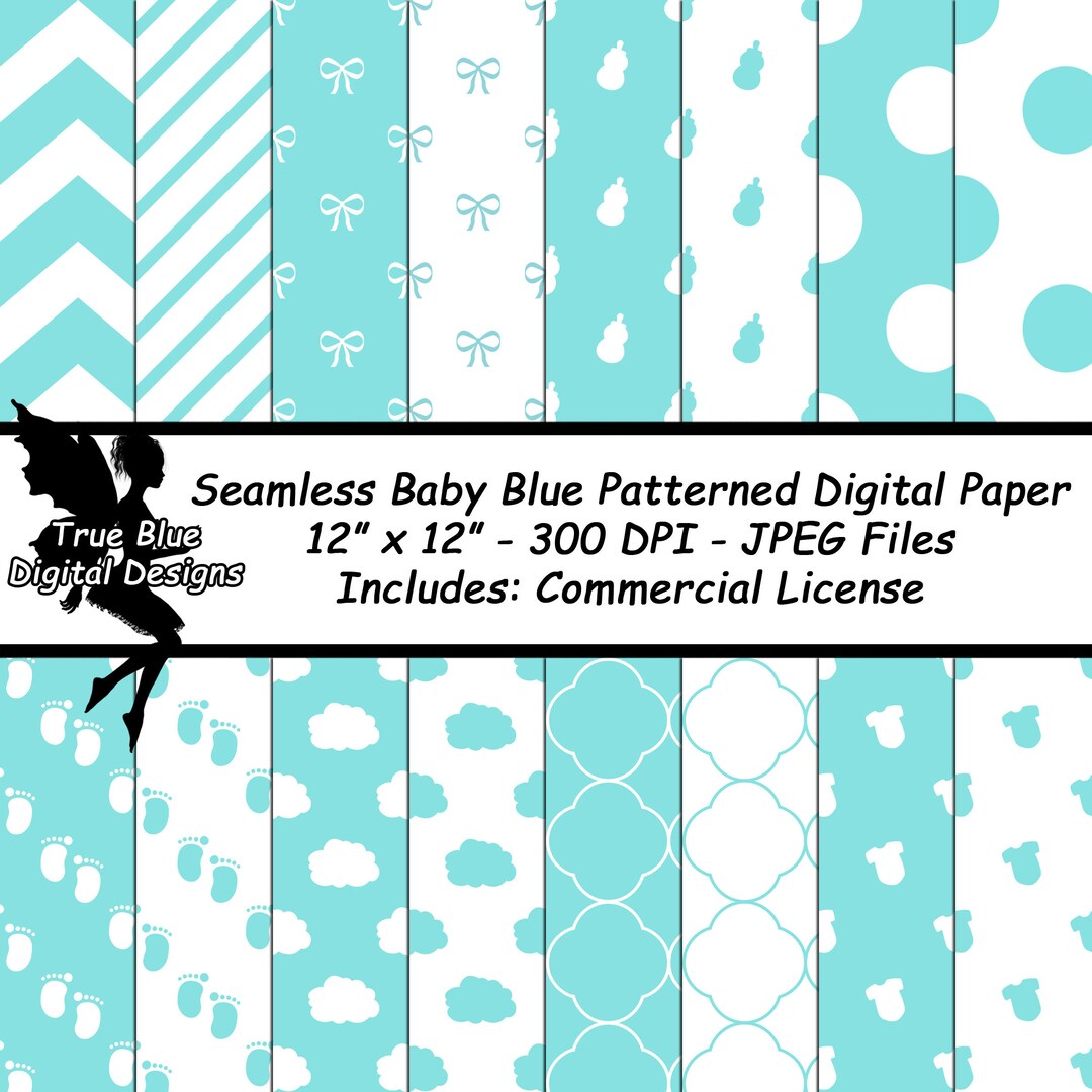 Baby Blue Digital Paper, Baby Boy Paper, Nursery Paper, Blue Patterned ...