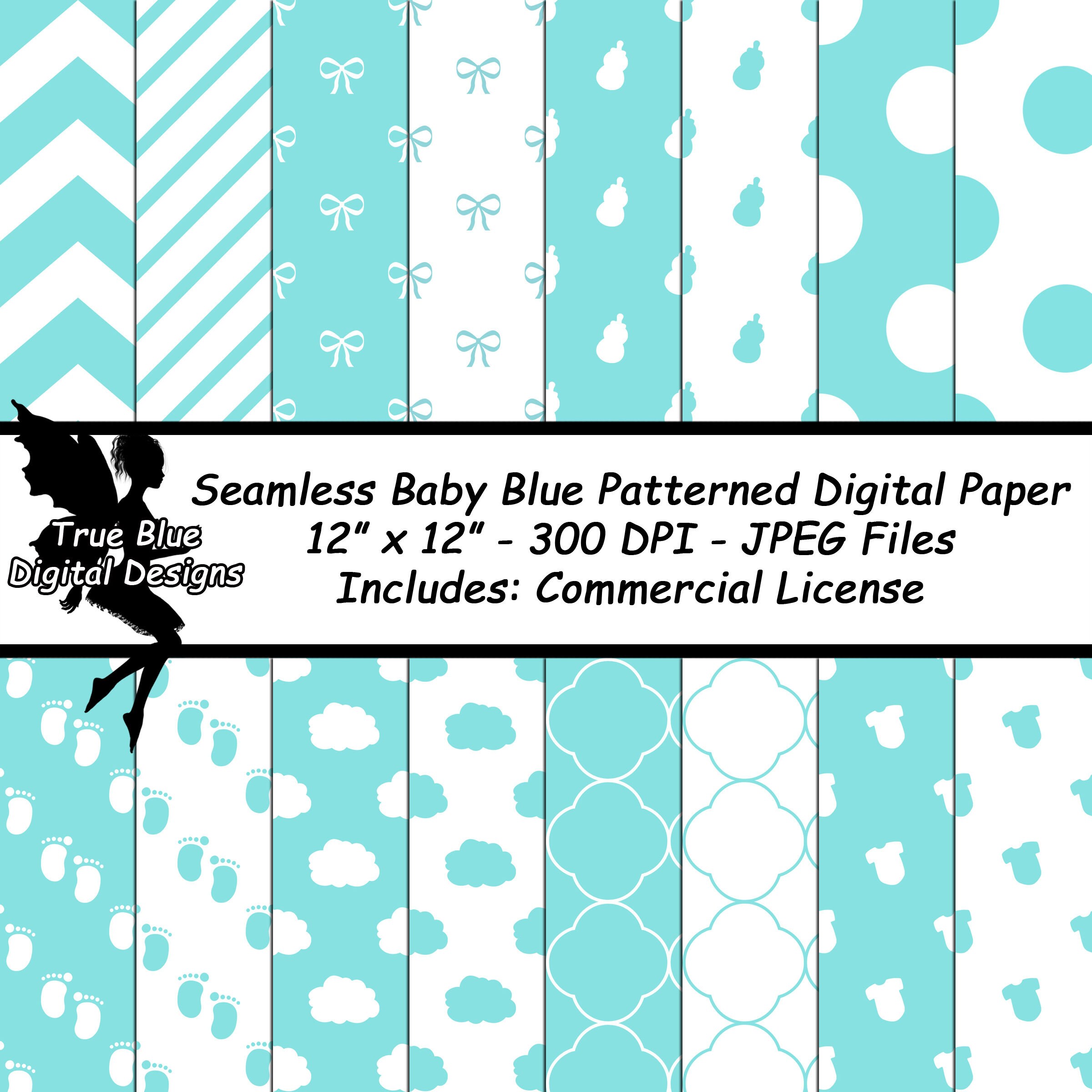 Baby Blue Digital Paper, Baby Boy Paper, Nursery Paper, Blue Patterned ...