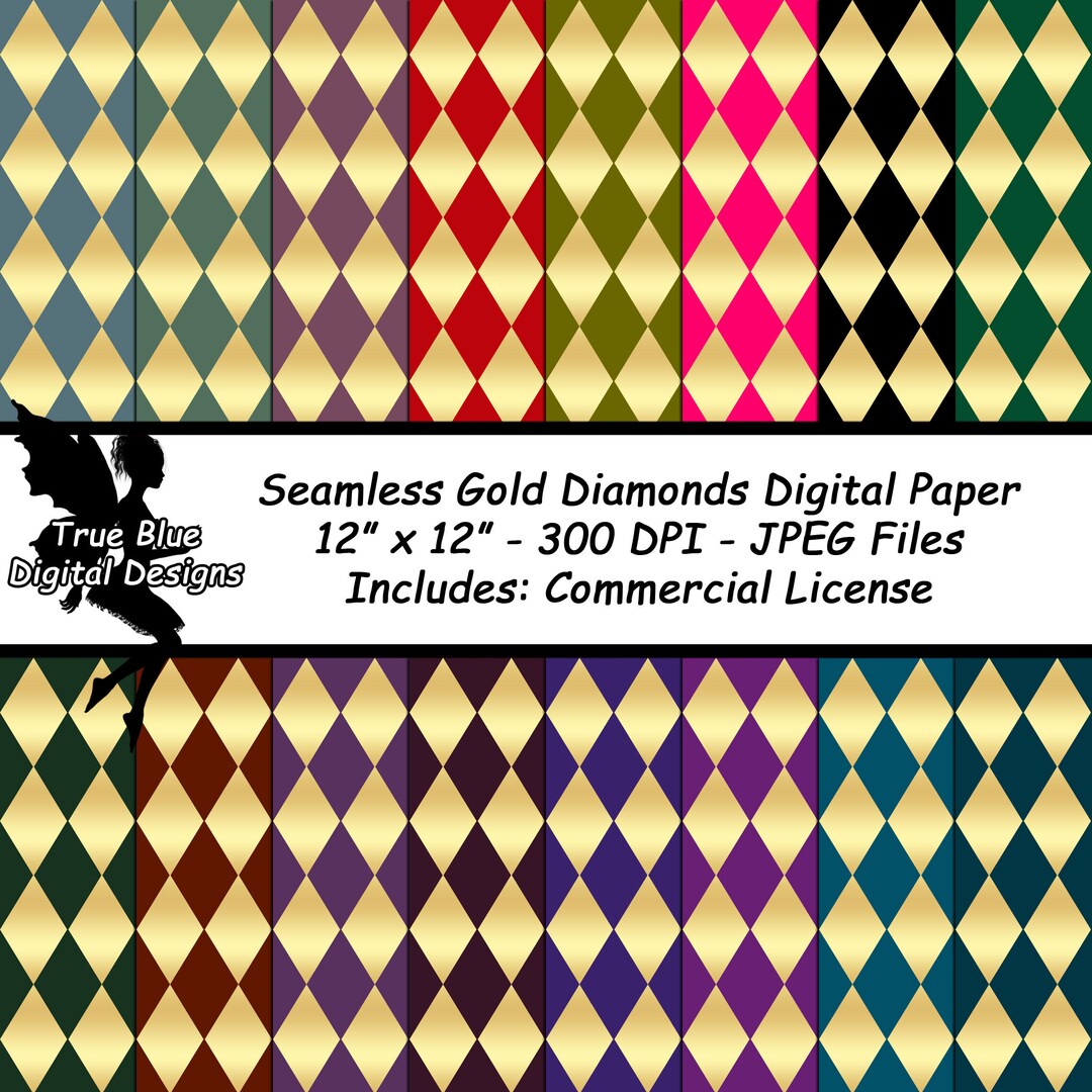 Gold Diamonds Digital Paper, Diamond Backgrounds, Scrapbook Papers ...