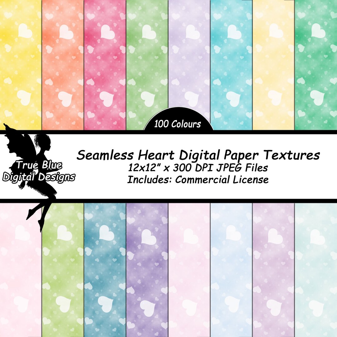 100 Seamless Heart Digital Paper, Heart Backgrounds, Digital Paper ...