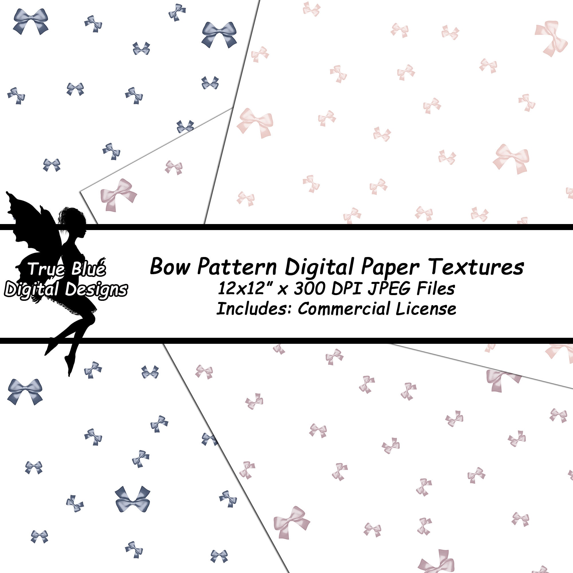 Bow Patterned Digital Paper, Watercolor, Paper With Bows, Watercolor ...